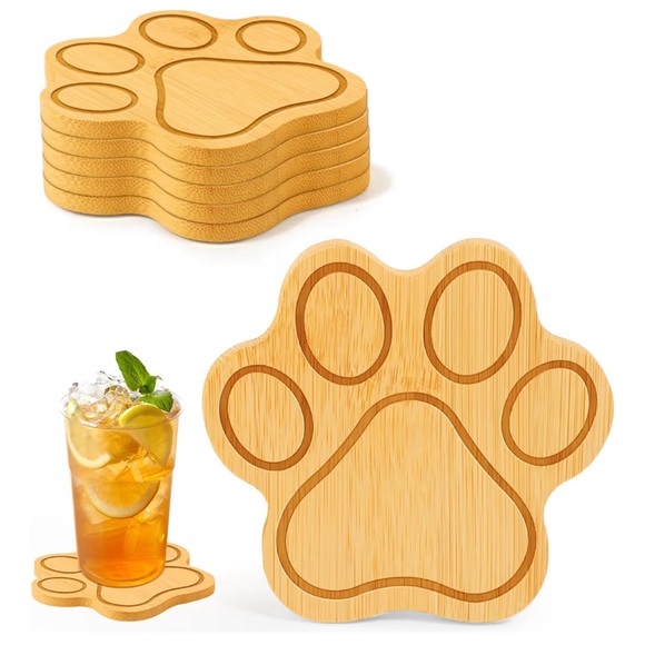 Other | Bamboo Paw Shaped Coasters Set Of 6 | Poshmark